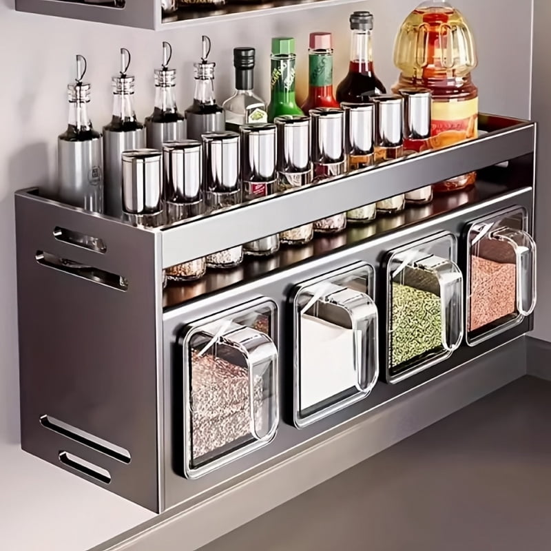Wall-Mounted Kitchen Spice Rack, Multifunctional Seasoning Organizer ...