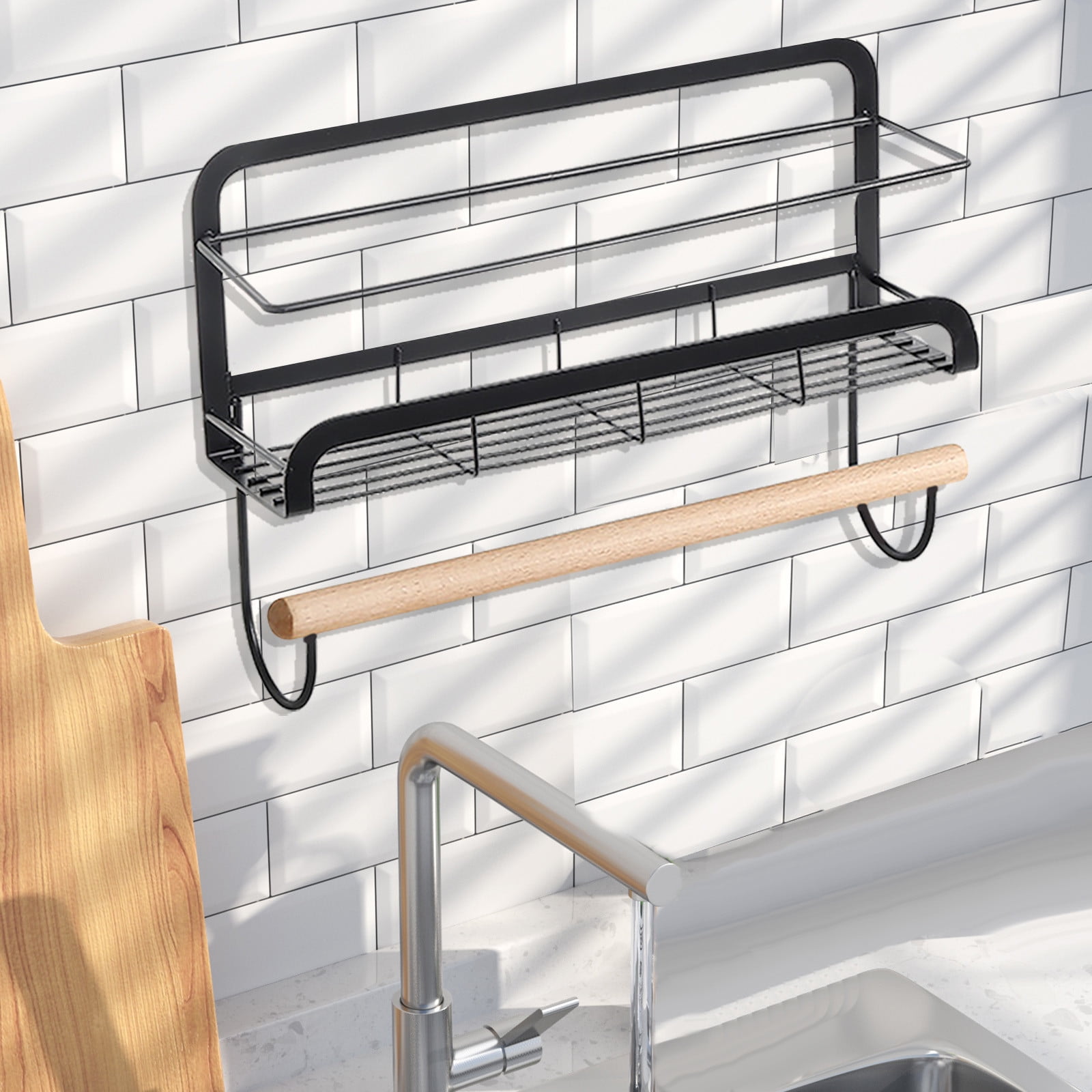 Wall Mounted Kitchen Storage Rack Non Perforated Seasoning Jar ...