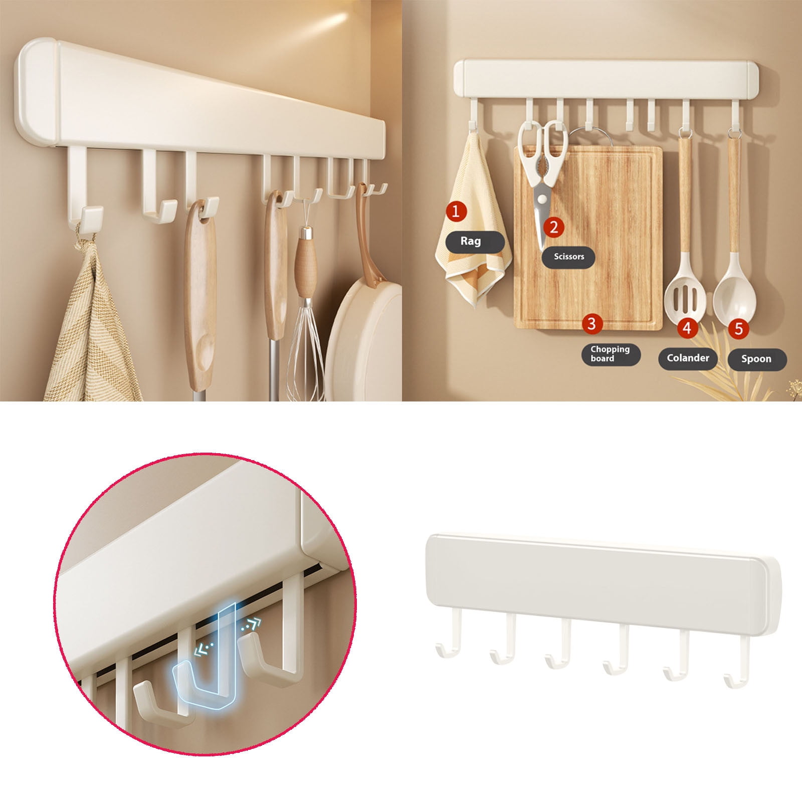 Wall Mounted Kitchen Utensil Hanger Organizer Adjustable Removable No ...