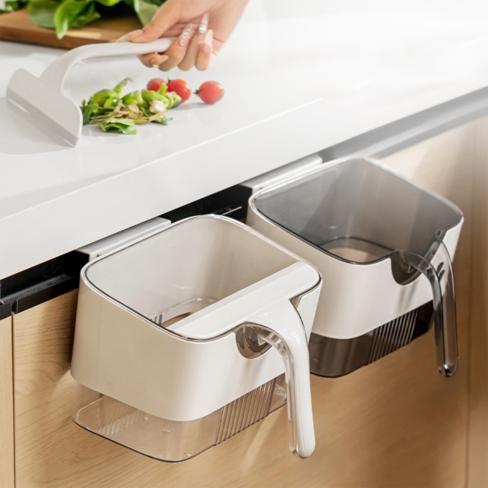 Wall-Mounted Kitchen Waste Bin with Scraper, 9L Capacity Plastic ...