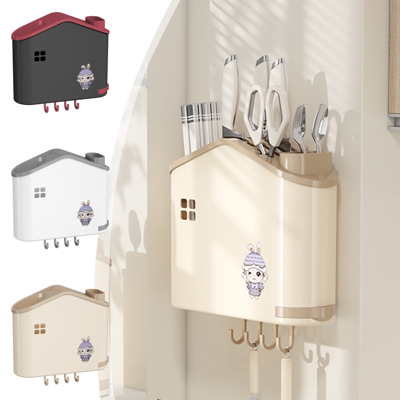 Wall Mounted Knife Holder, No-Drill Kitchen Knife Storage Shelf with ...