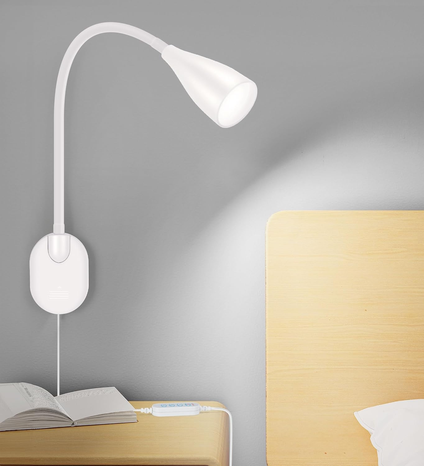 Wall-Mounted LED Bedside Reading Light with USB Charging Port, 10-Level ...