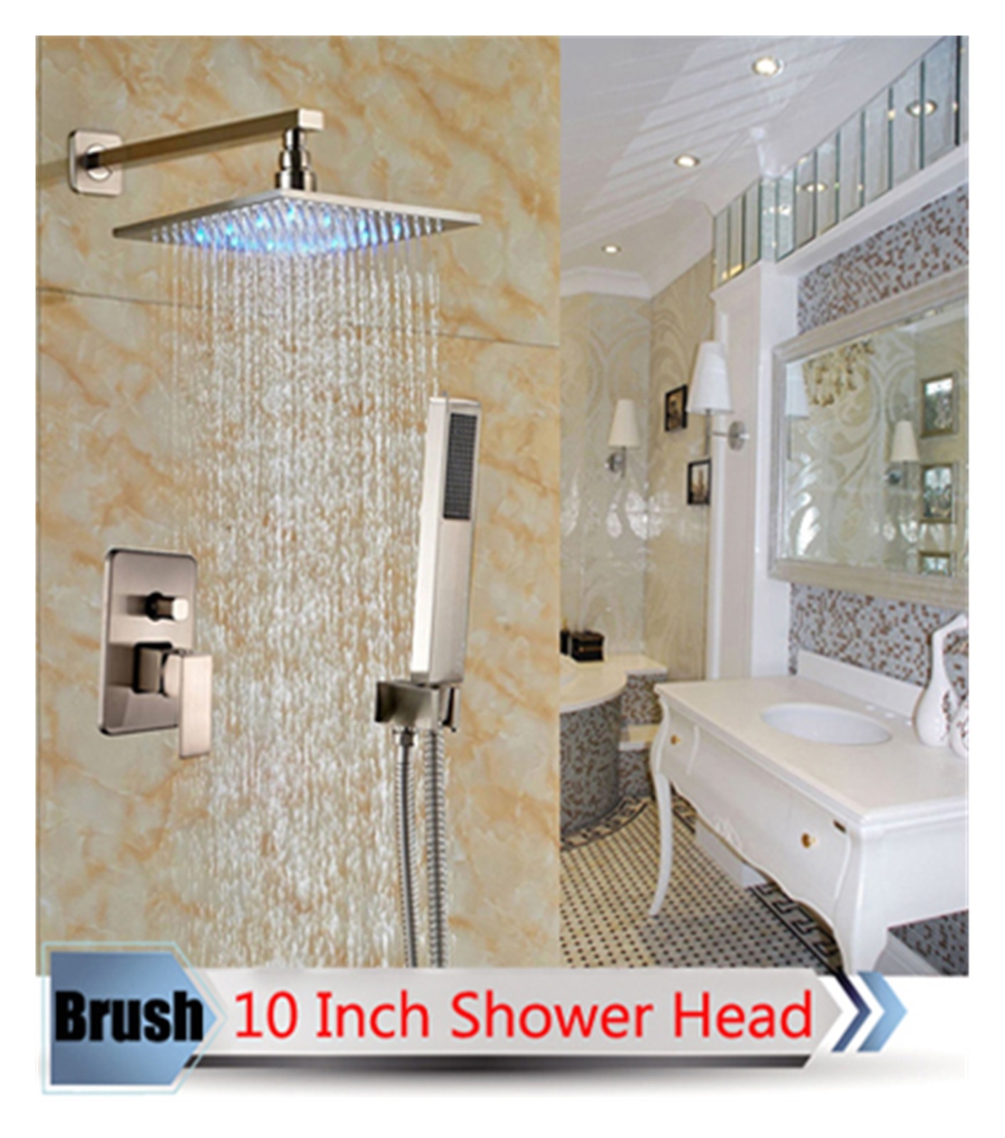 Wall Mounted LED Light Shower Faucet Set Single Handle Bathroom Chrome ...