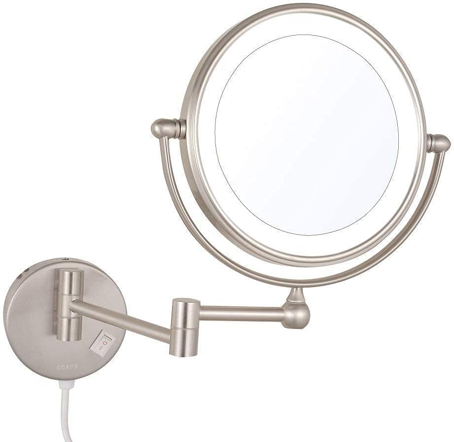 Wall Mounted LED Lighted Makeup Mirror, 8 inch Nickel Double Sided ...