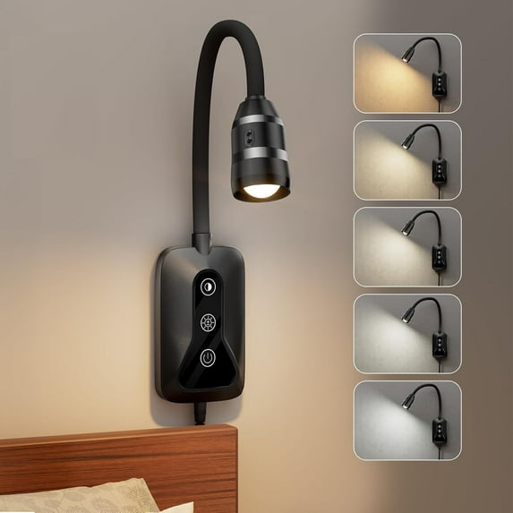 Wall Mounted LED Reading Light for Bed Headboard - 5 Color & Brightness ...
