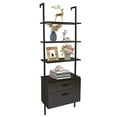 Wall Mounted Ladder Shelf with Drawers, 4 Tier Ladder Bookshelf with ...