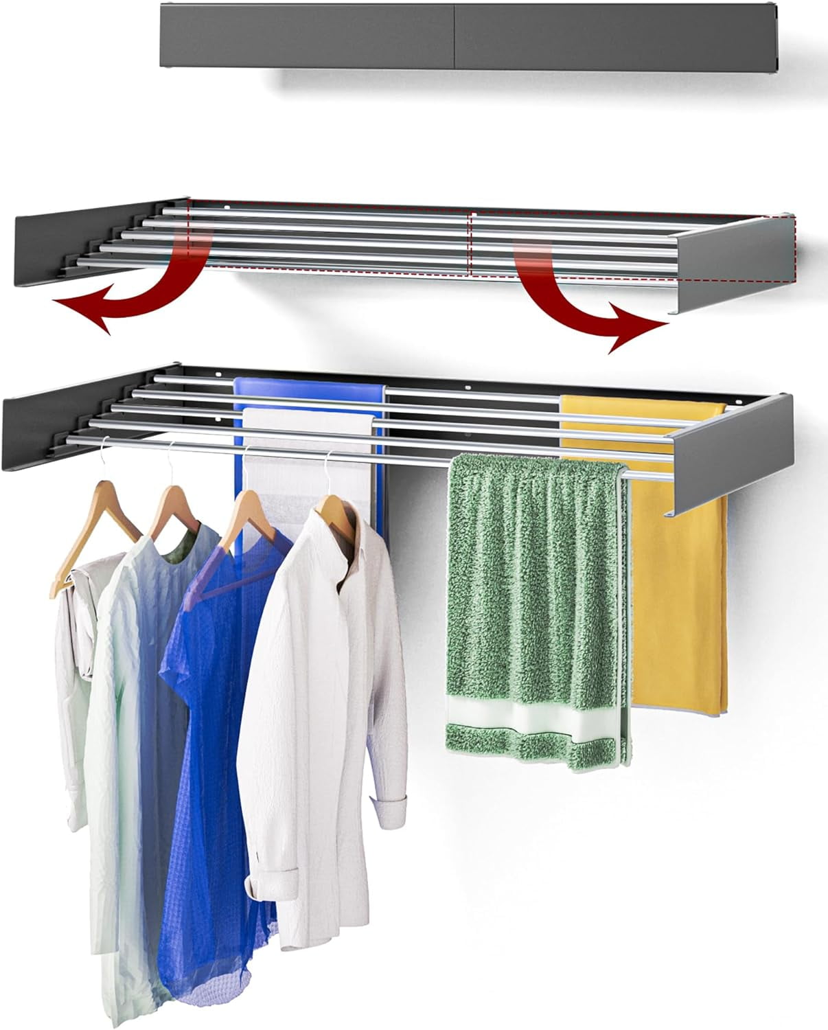 Wall Mounted Laundry Drying Rack, 40" Wide, 16.5 Linear Ft, 100% ...