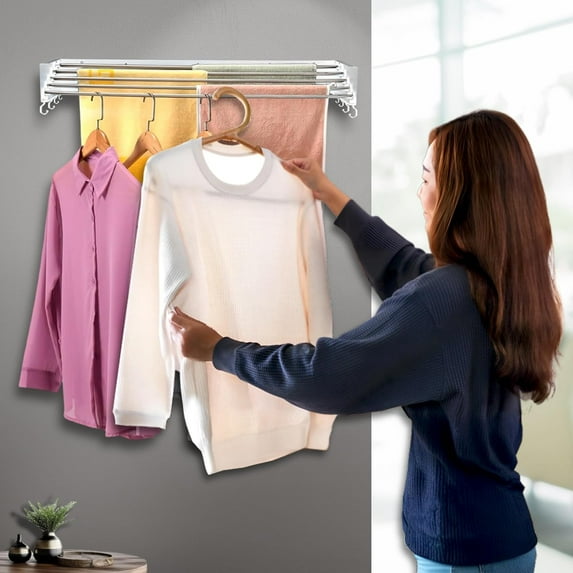 Wall Mounted Laundry Drying Rack, Retractable & Foldable, 31.5" Wide ...