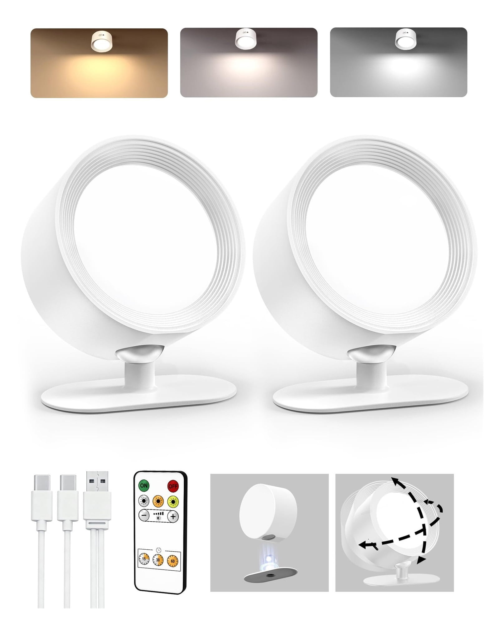 Wall Mounted Lights, 3 Pack Rechargeable RGB Color Changing Light, 3 ...