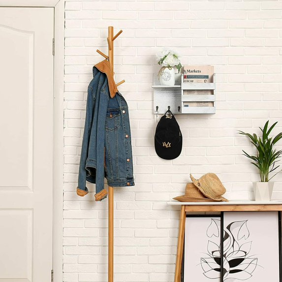 Wall Mounted Mail Holder Wooden Key Holder Rack Mail Sorter Organizer ...