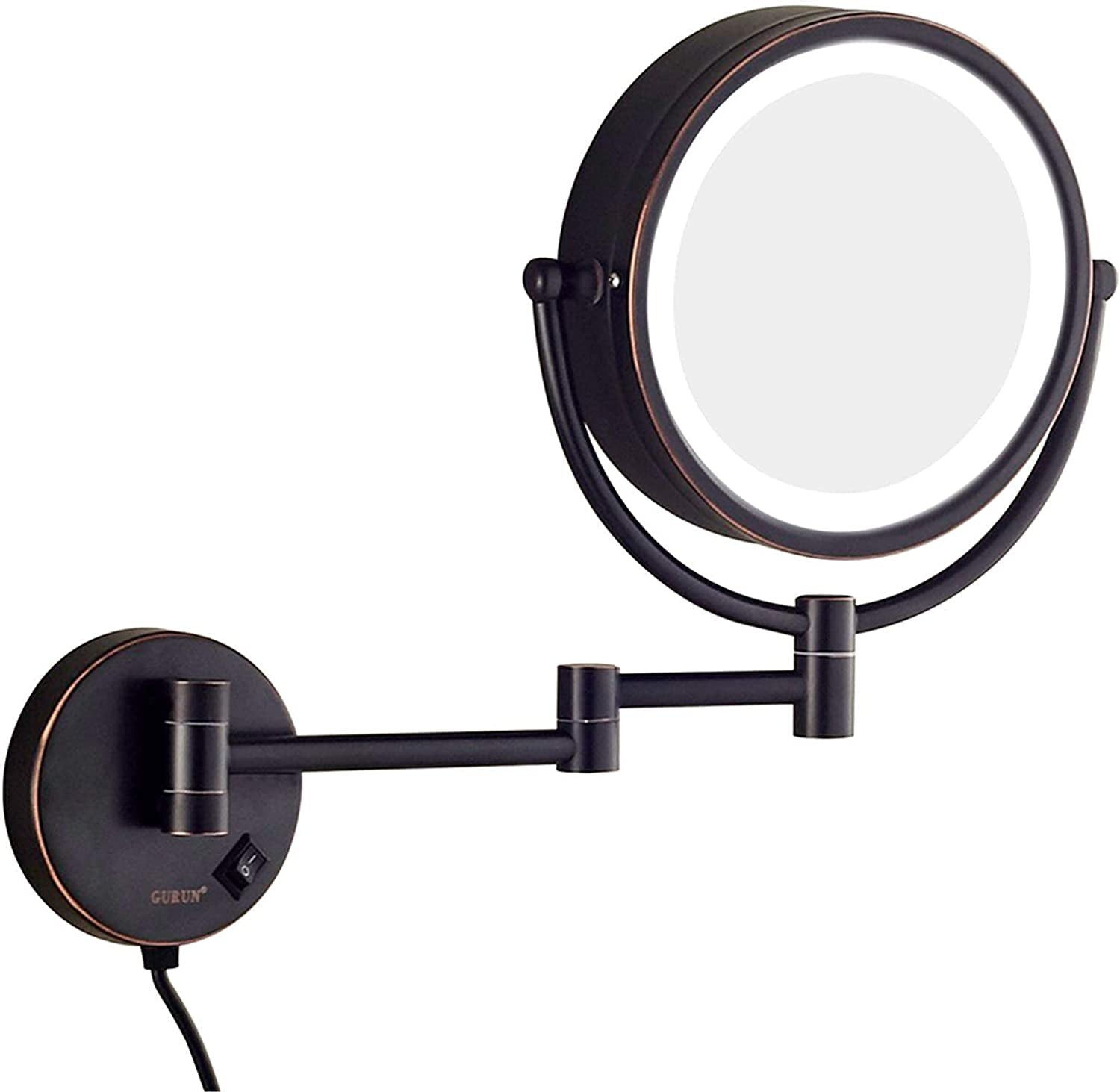 Wall-Mounted Makeup Mirror, 8 inch Magnifying Double Sided LED Lighted ...