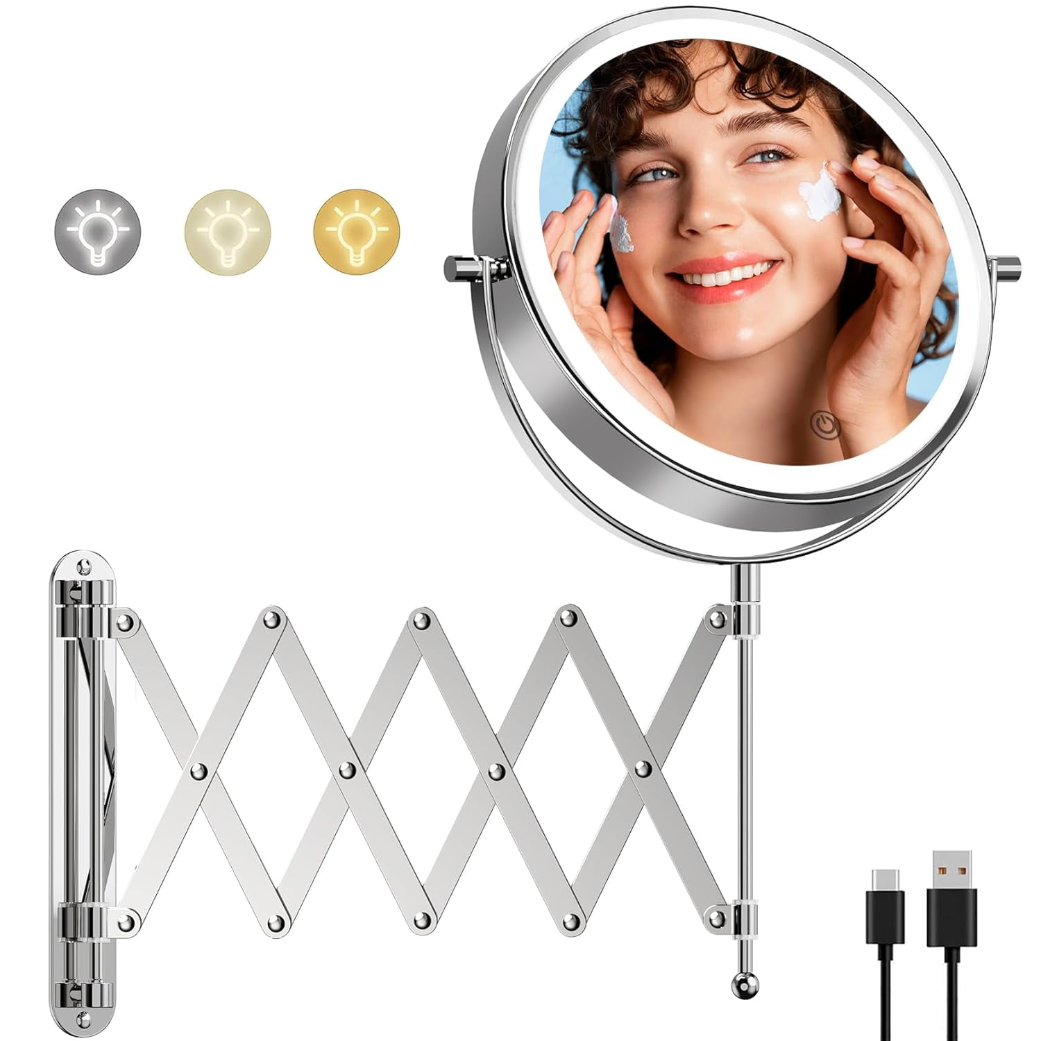 Wall Mounted Makeup Mirror with Lights, 1X/10X Magnifying Mirror with 3 ...