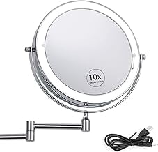 Wall Mounted Makeup Mirror Touch Button Adjustable Light Rotating Function Vanity Makeup Mirror ...