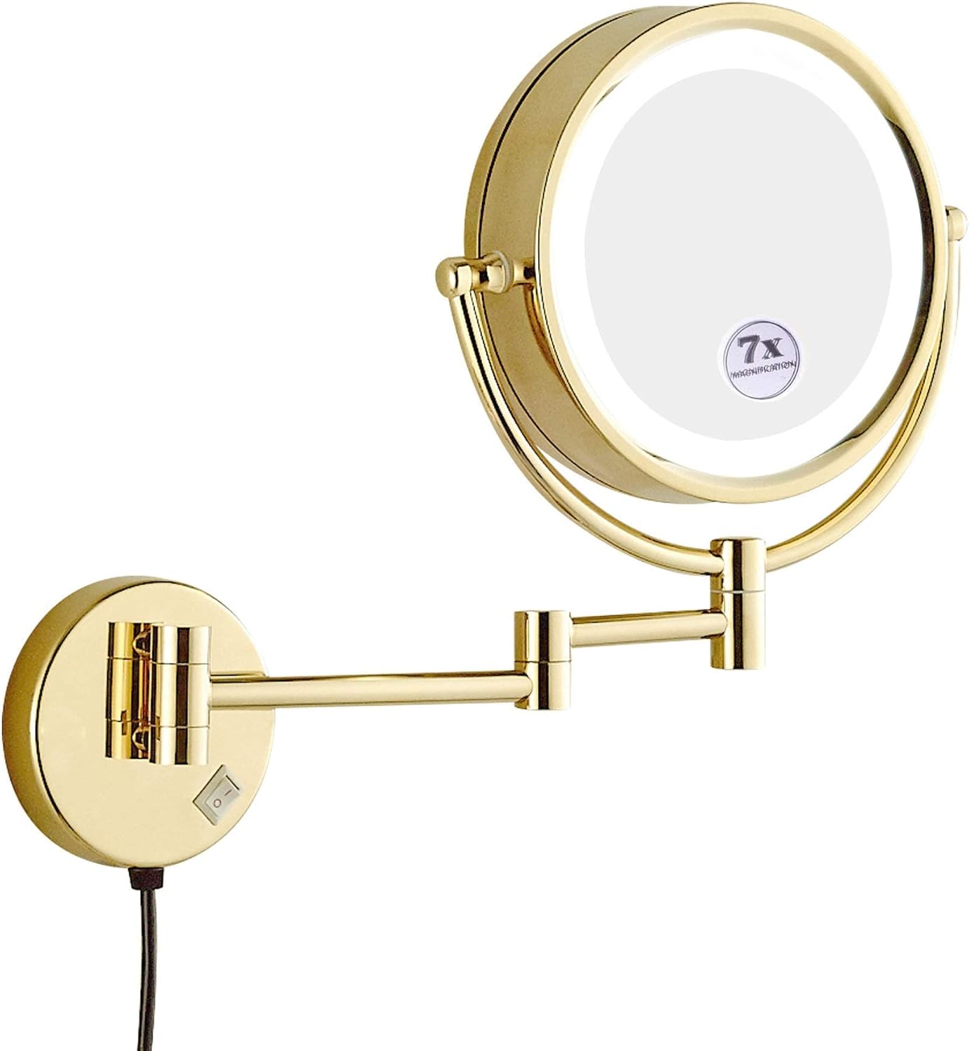 Wall Mounted Makeup Mirror with LED Lighted, 8.5 Inches, Extendable Arm ...