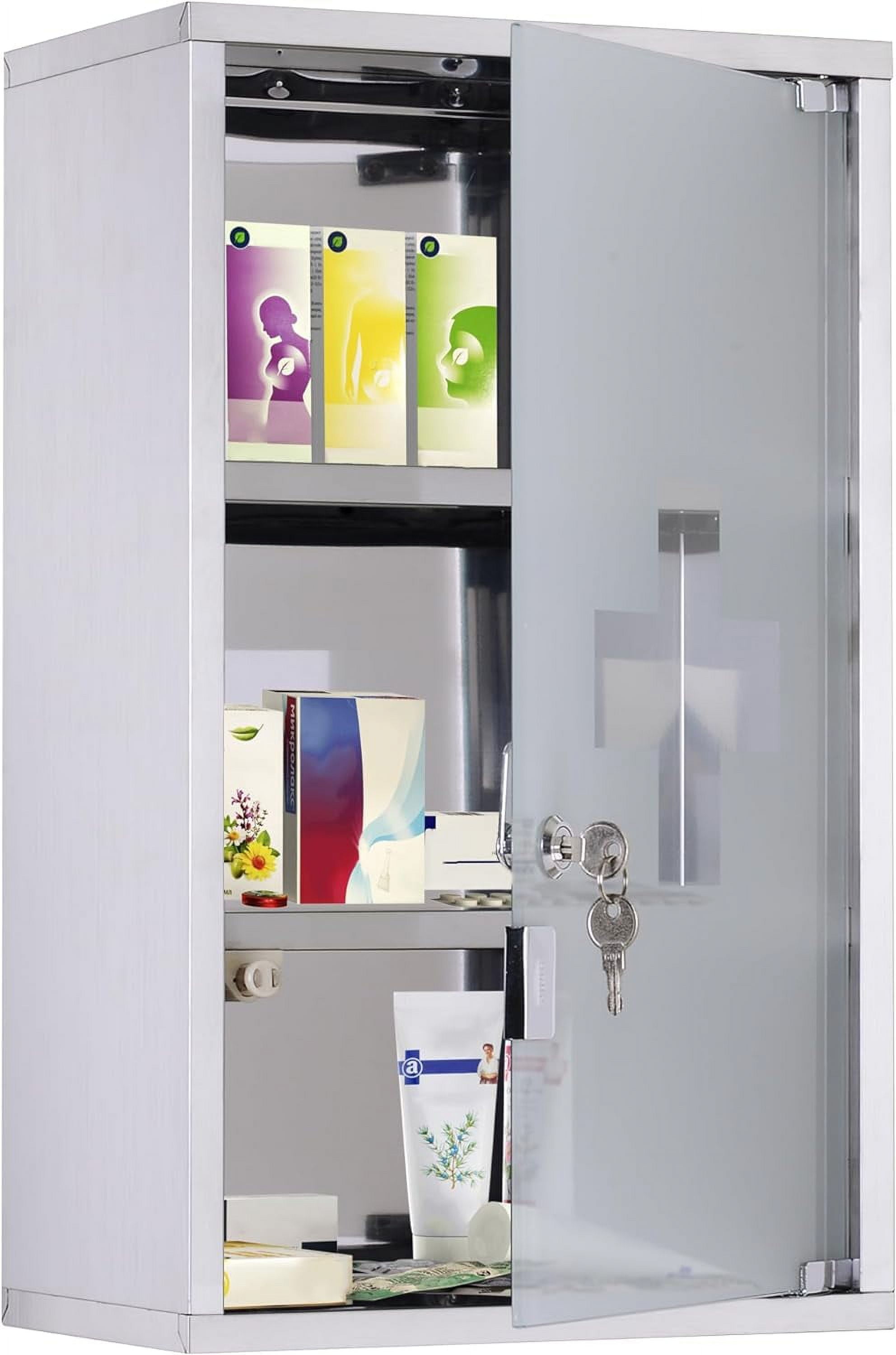 Wall Mounted Medicine Cabinet, Locking Wall Cabinet with 3 Tier Shelves ...