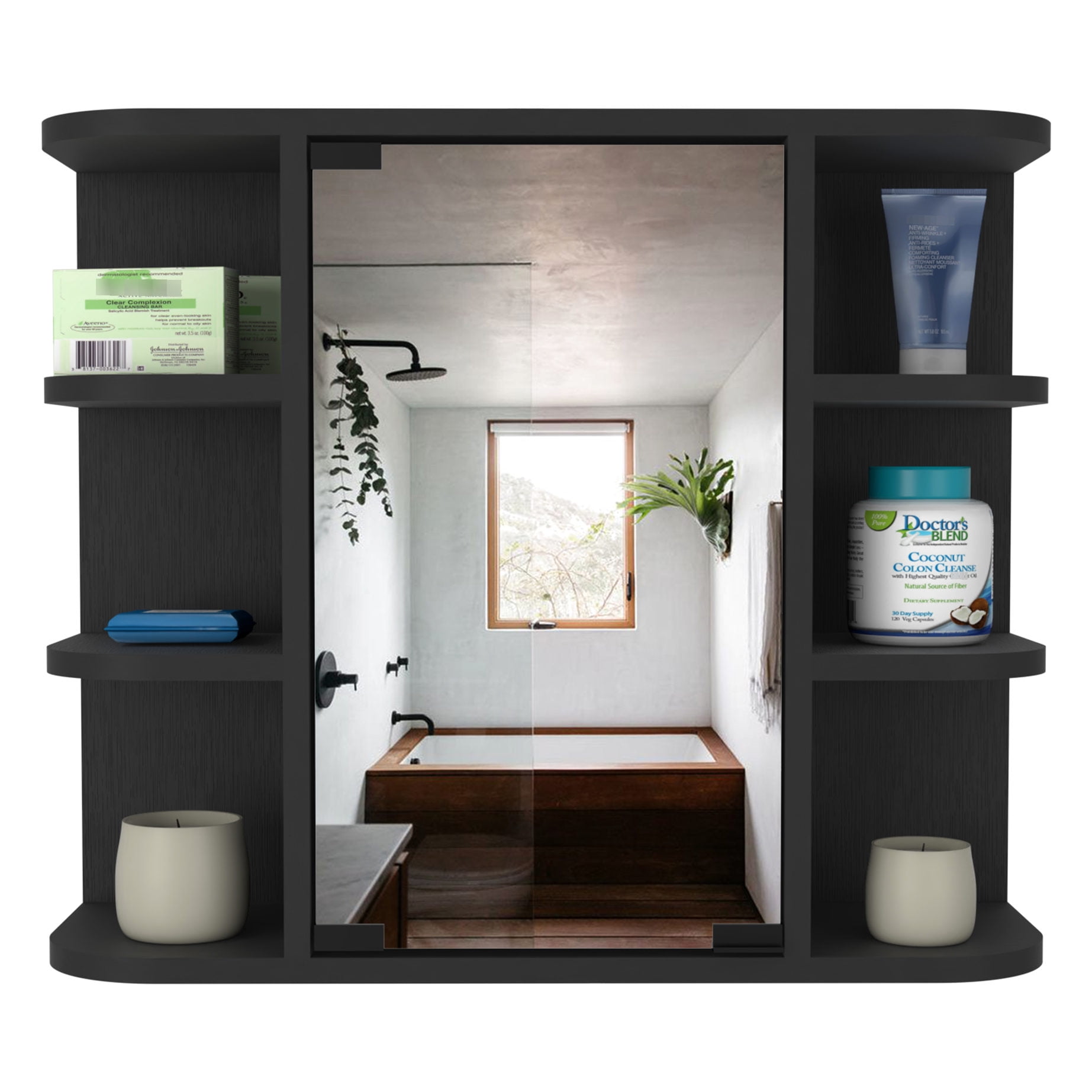 Wall - Mounted Medicine Cabinet | Three Open Shelves on Each Side for ...
