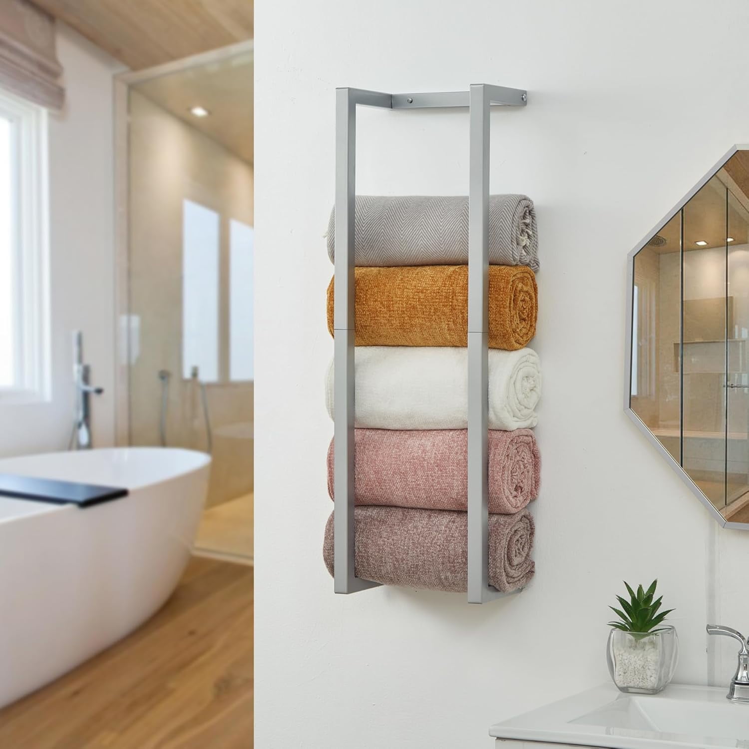 Wall Mounted Metal Bathroom Towel Rack for Modern Small Spaces - Rolled ...