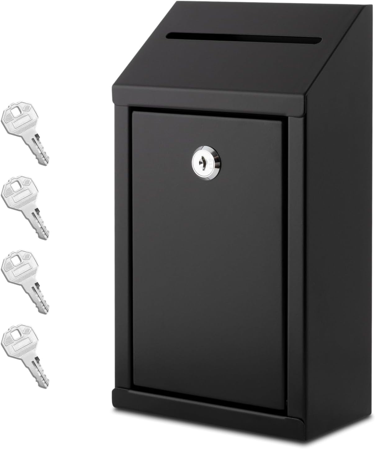 Wall-Mounted Metal Donation Box with Lock, 4 Iron Keys, Cash Drop Slot ...