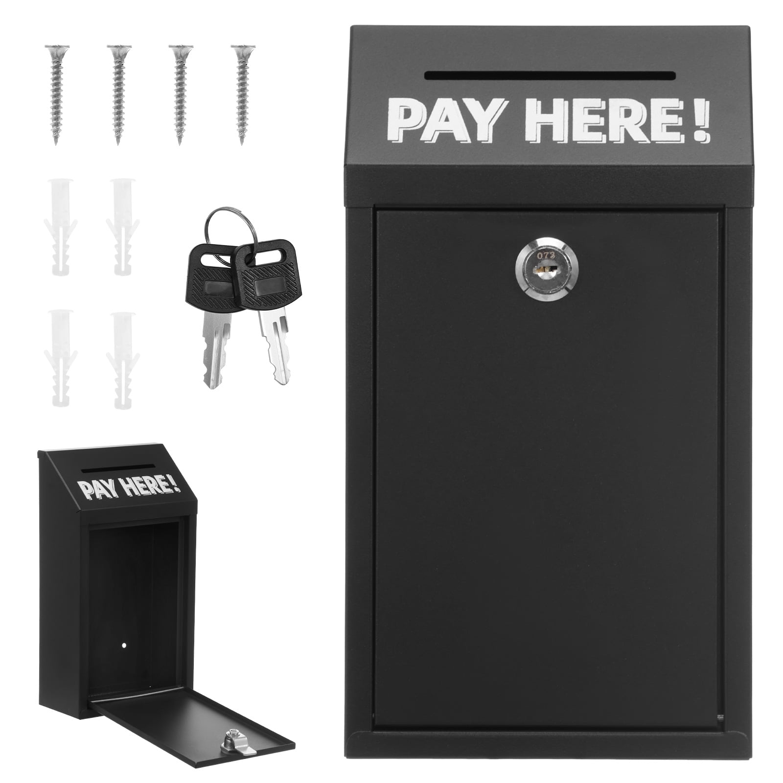 Wall Mounted Metal Donation Box with Lock and Key Safe Outside Cash ...