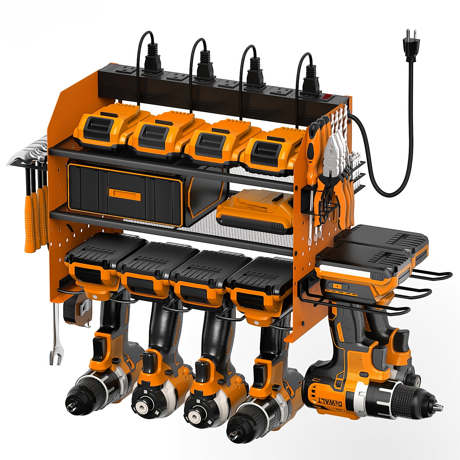 Wall-Mounted Modular Electric Tool Storage Rack - 4 Drill Bit Racks ...