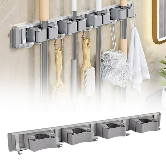 Wall Mounted Mop And Tool Rack No Drill Garage Storage Organizer For ...