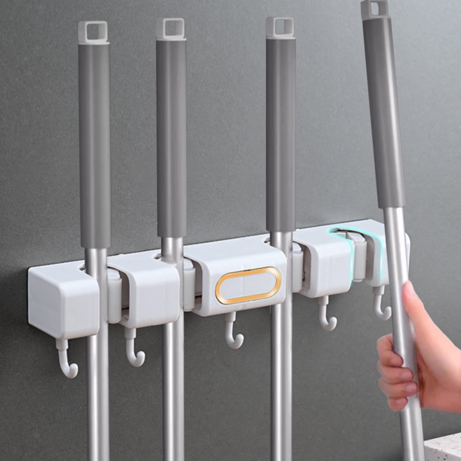 Wall Mounted & Mop Organizer Rack Heavy Duty Plastic Storage with 4 ...