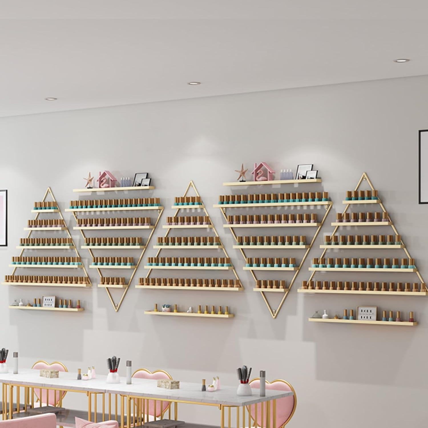 Wall-Mounted Nail Polish Rack, Set of 10 Triangular Gold Nail Polish ...