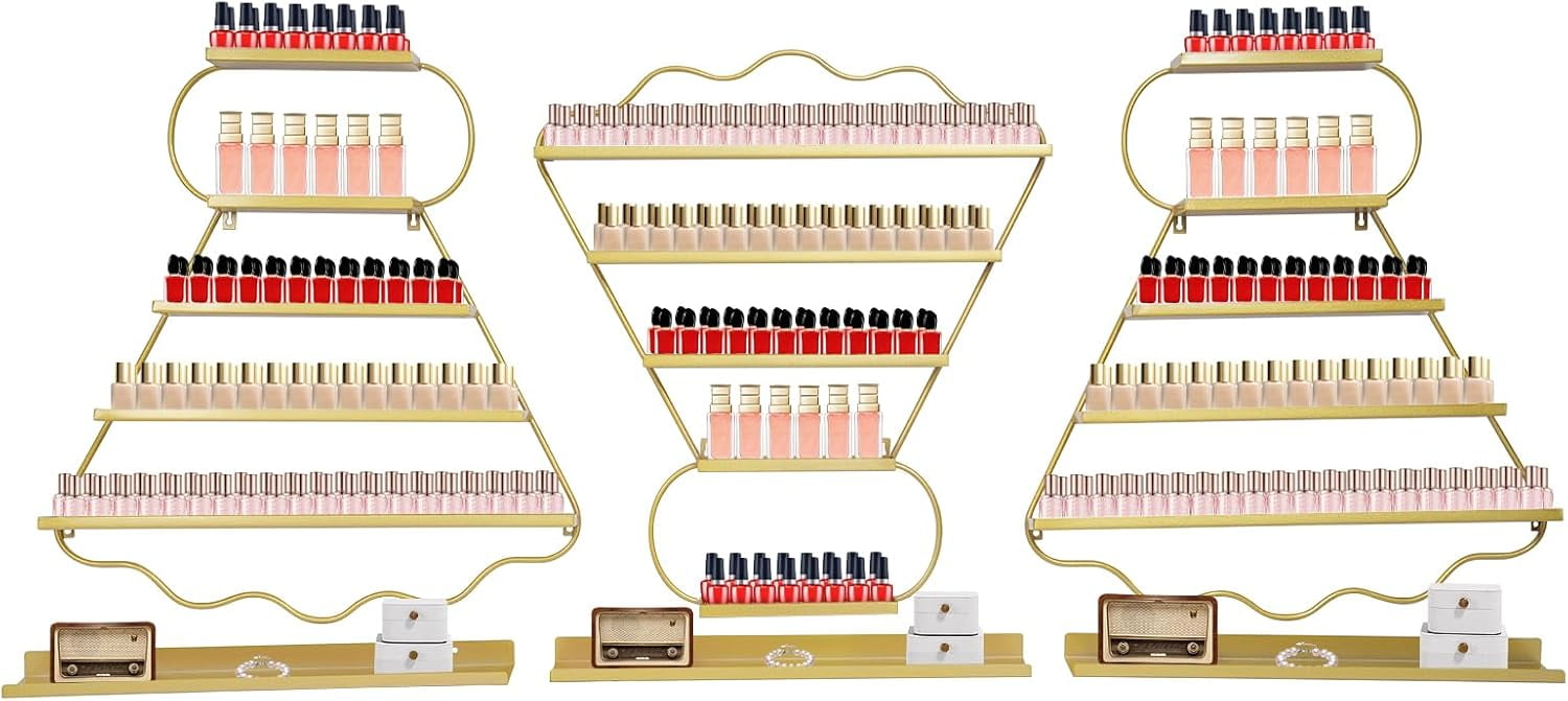 Wall-Mounted Nail Polish Racks,5 Tiers Metal Badminton-Shaped Cosmetic ...