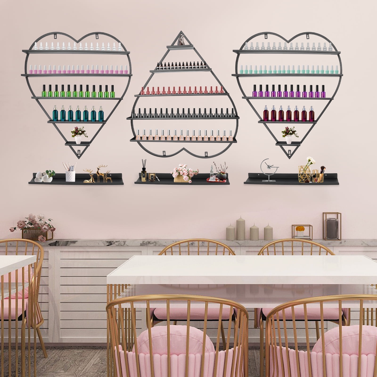 Wall Mounted Nail Polish Shelves Set, Metal Nail Salon Display ...