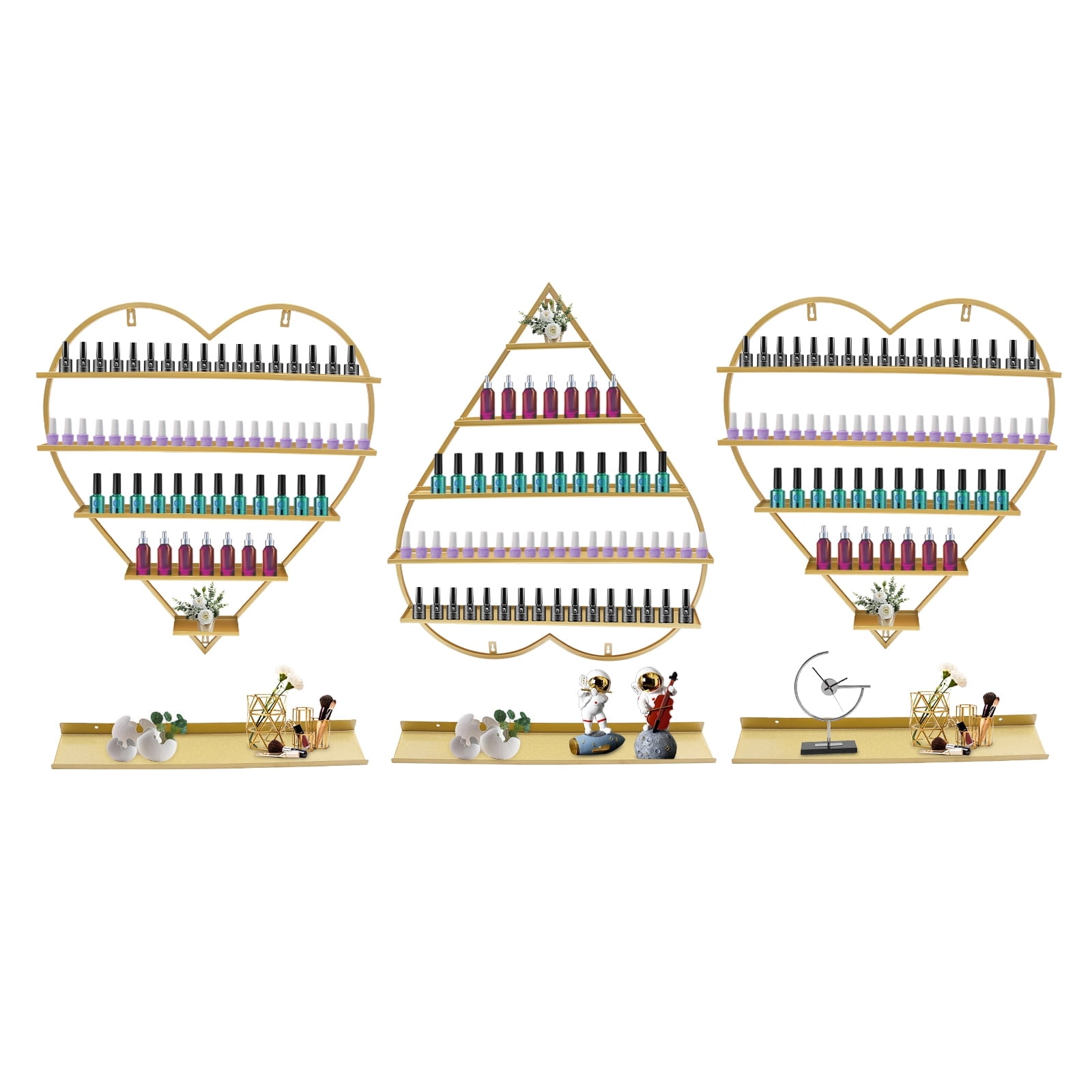 Wall Mounted Nail Polish Shelves Set, Metal Nail Salon Display ...