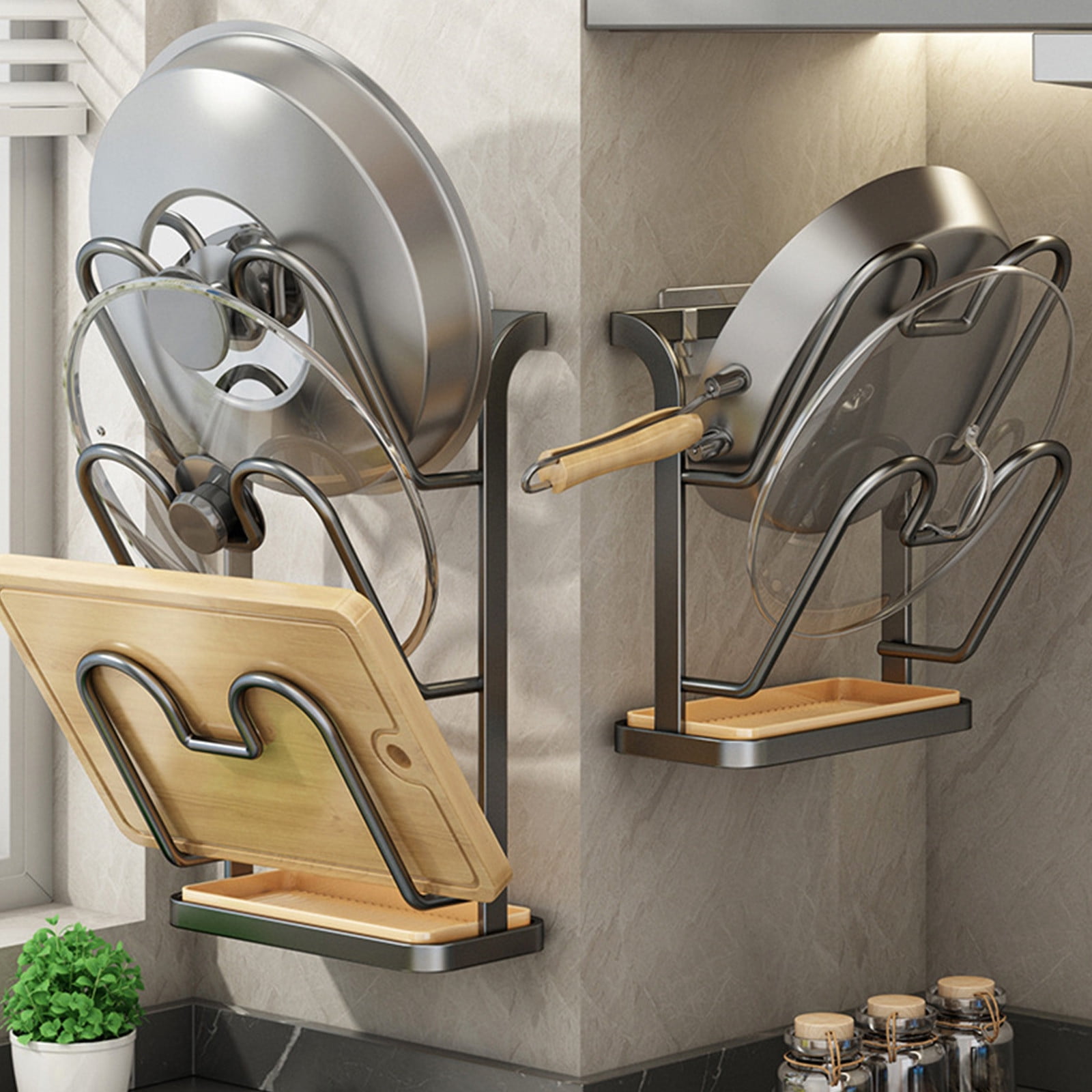 Wall Mounted Pan Storage Rack, Easy No Drill Install, Multifunctional ...