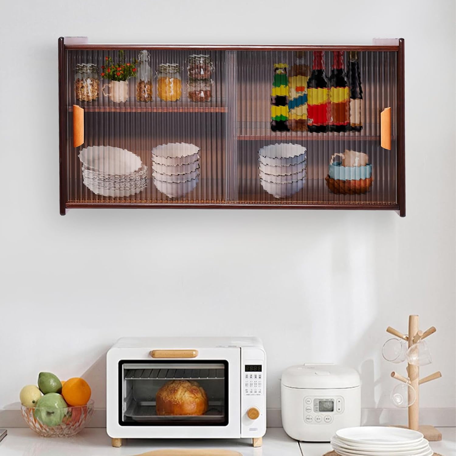 Wall Mounted Pantry Sideboard, Bamboo Wood Small Kitchen Pantry Cabinet ...