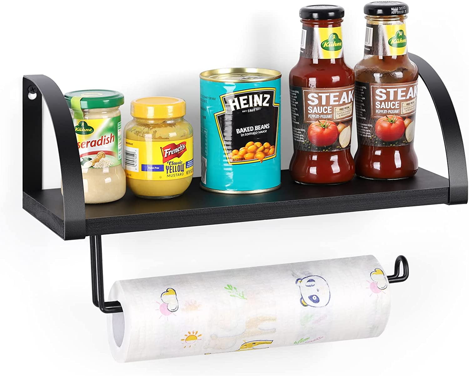 Wall Mounted Paper Towel Holder with Wood Shelf, Black - Walmart.com