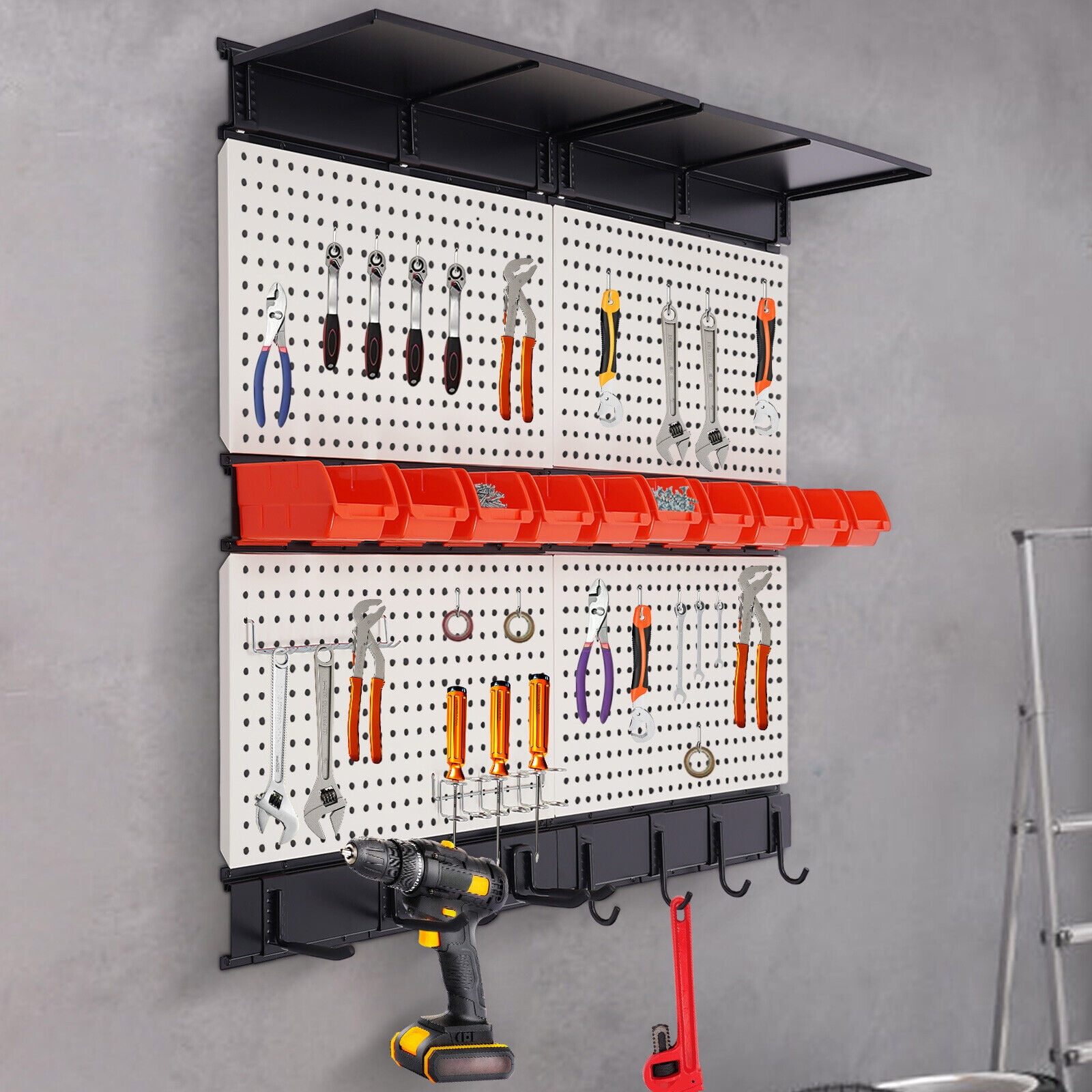 Wall Mounted Pegboard Tool Storage Rack Kit, Space-saving 330.69lbs ...