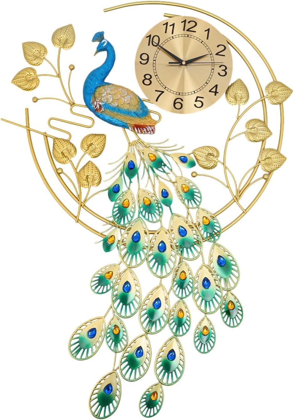 Wall-Mounted Pendulum Clock,Modern Silent Luxury Crystal Wall Peacock ...