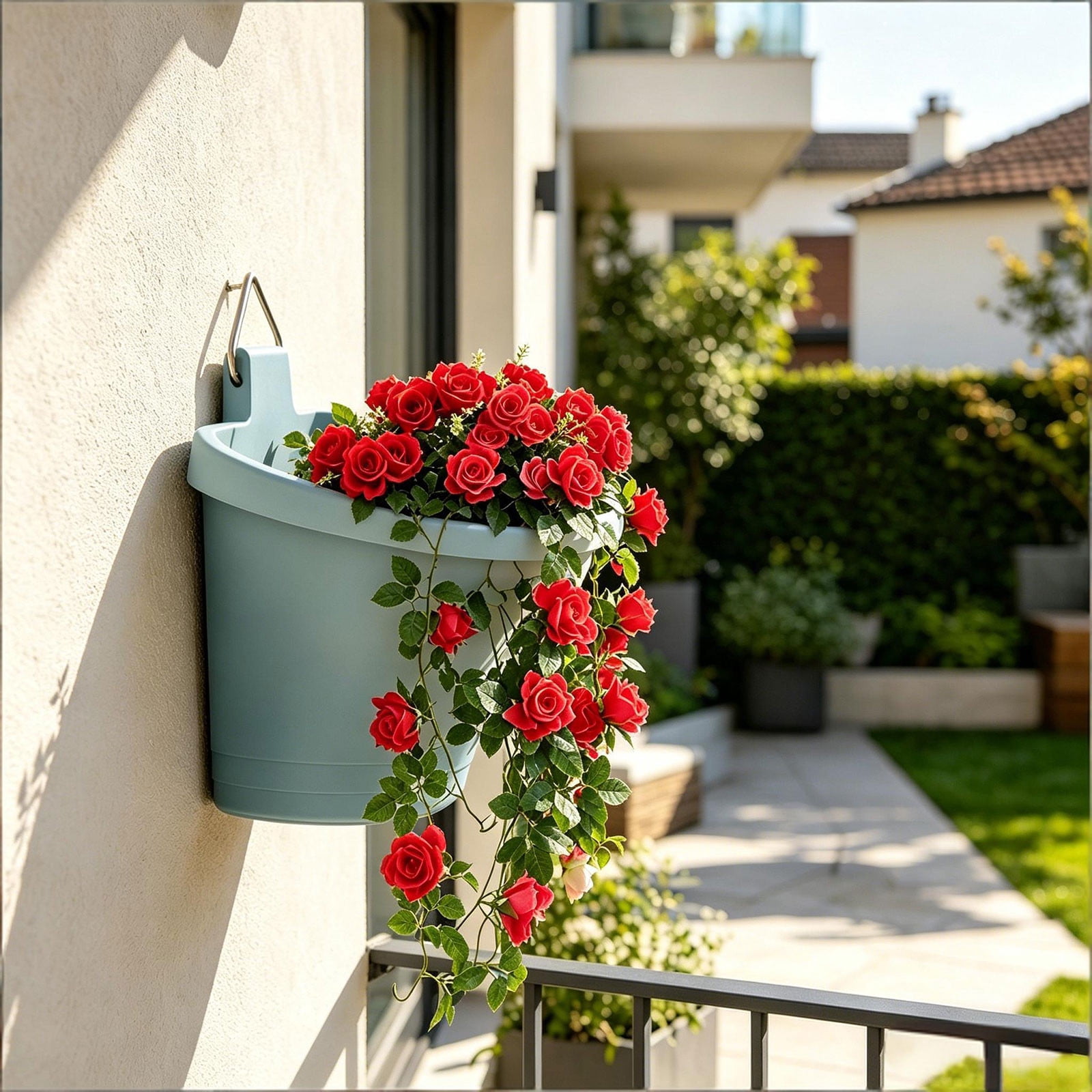 Wall Mounted Plastic Planter, Thickened Hanging Pot for Balcony Fence ...