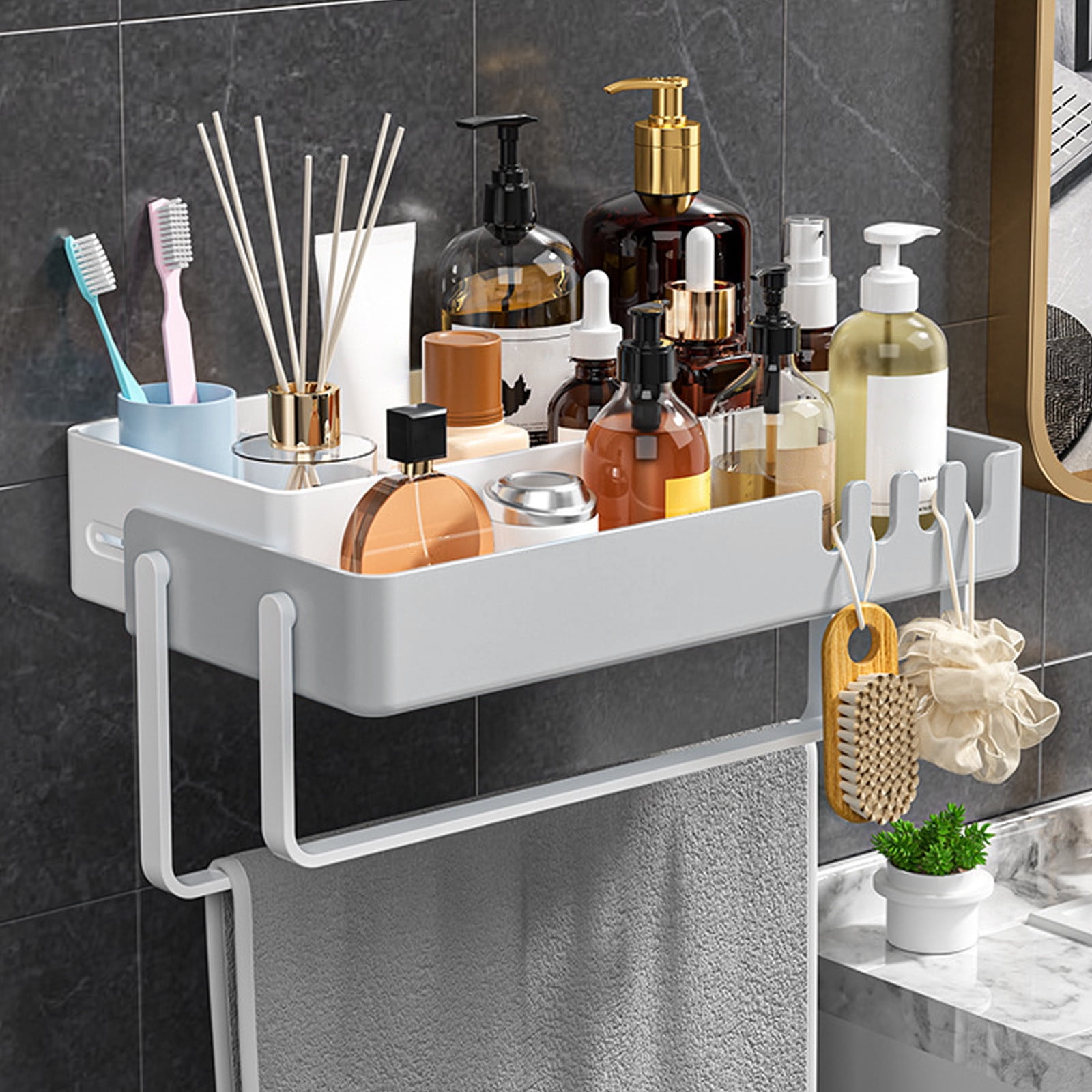 Wall Mounted Plastic Shelf,No-Punch Storage Rack,Waterproof Plastic ...
