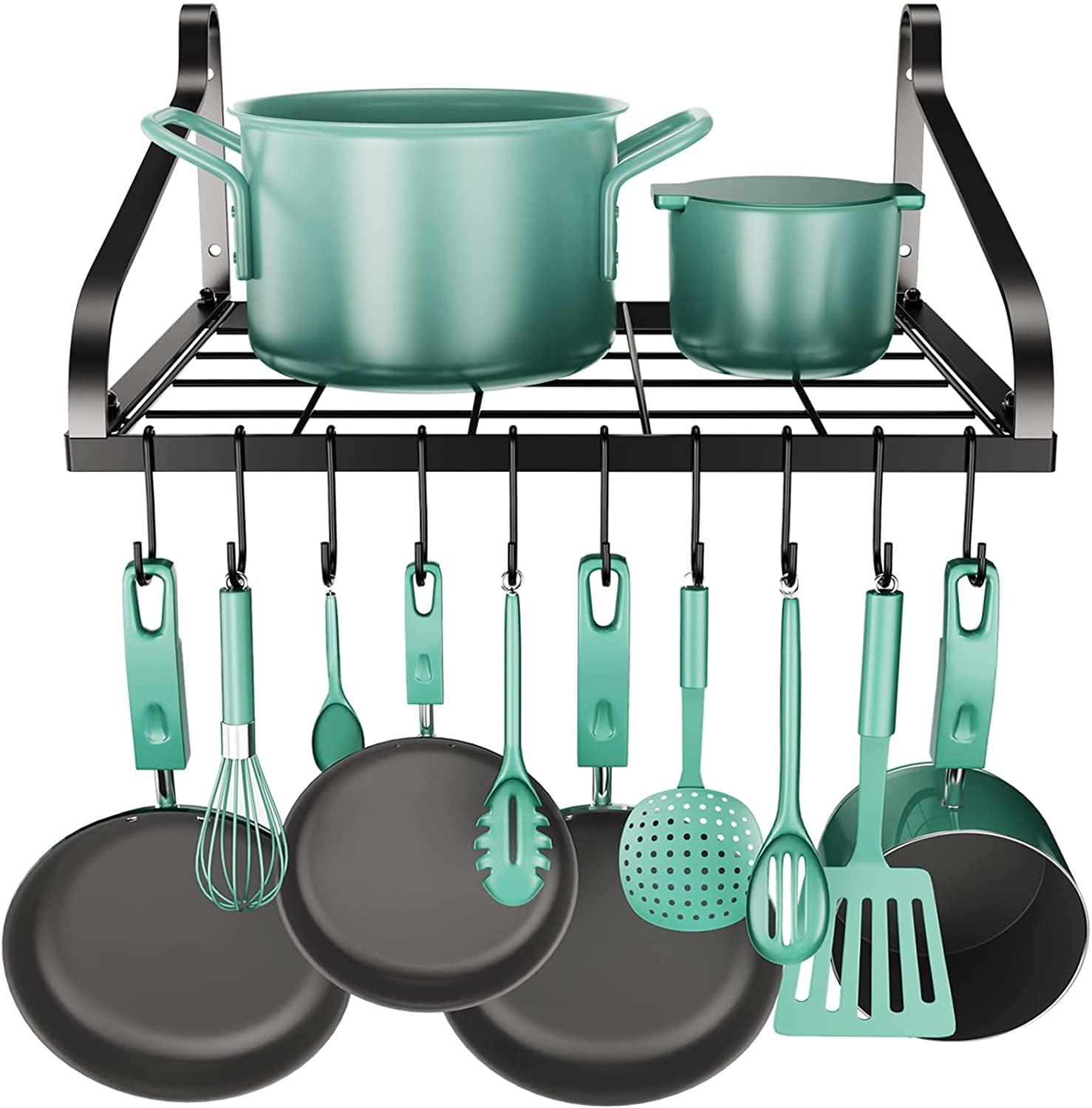 MUDEELA Kitchen Cookware Wall Mounted Pot Rack, Hangers Holder with 10 ...