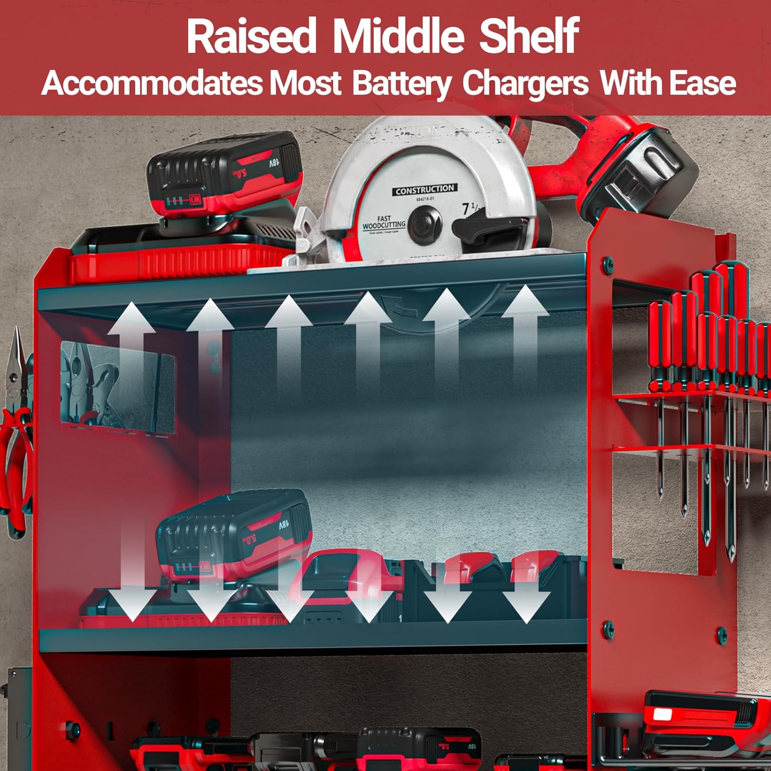 Wall-Mounted Power Tool Organizer with Charging Station, Cordless Drill ...