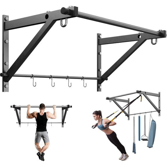 Wall Mounted Pull Up Bar, Strength Training Chin Bar with Hooks ...