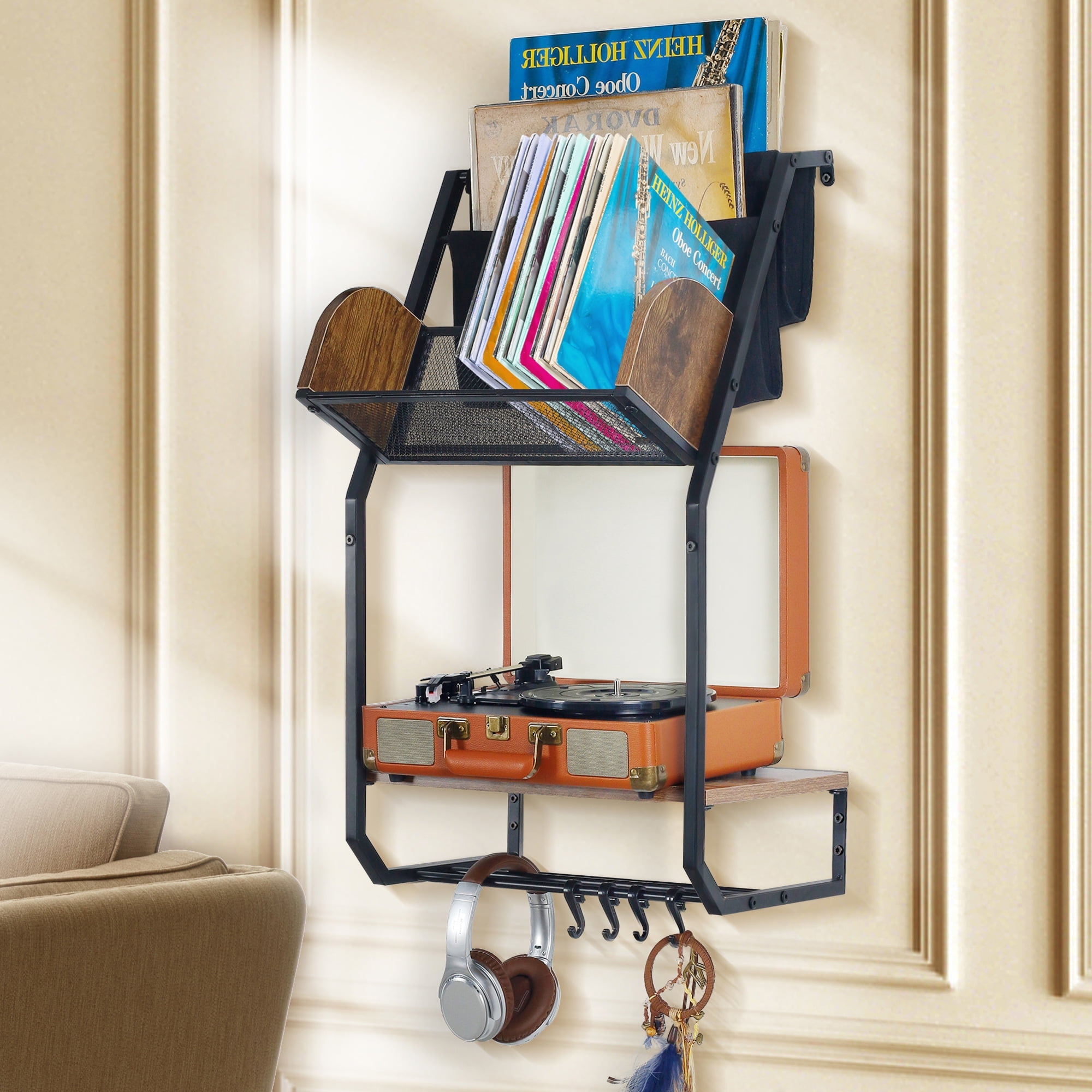 Wall Mounted Record Player Stand with Vinyl Storage, Vinyl Record ...