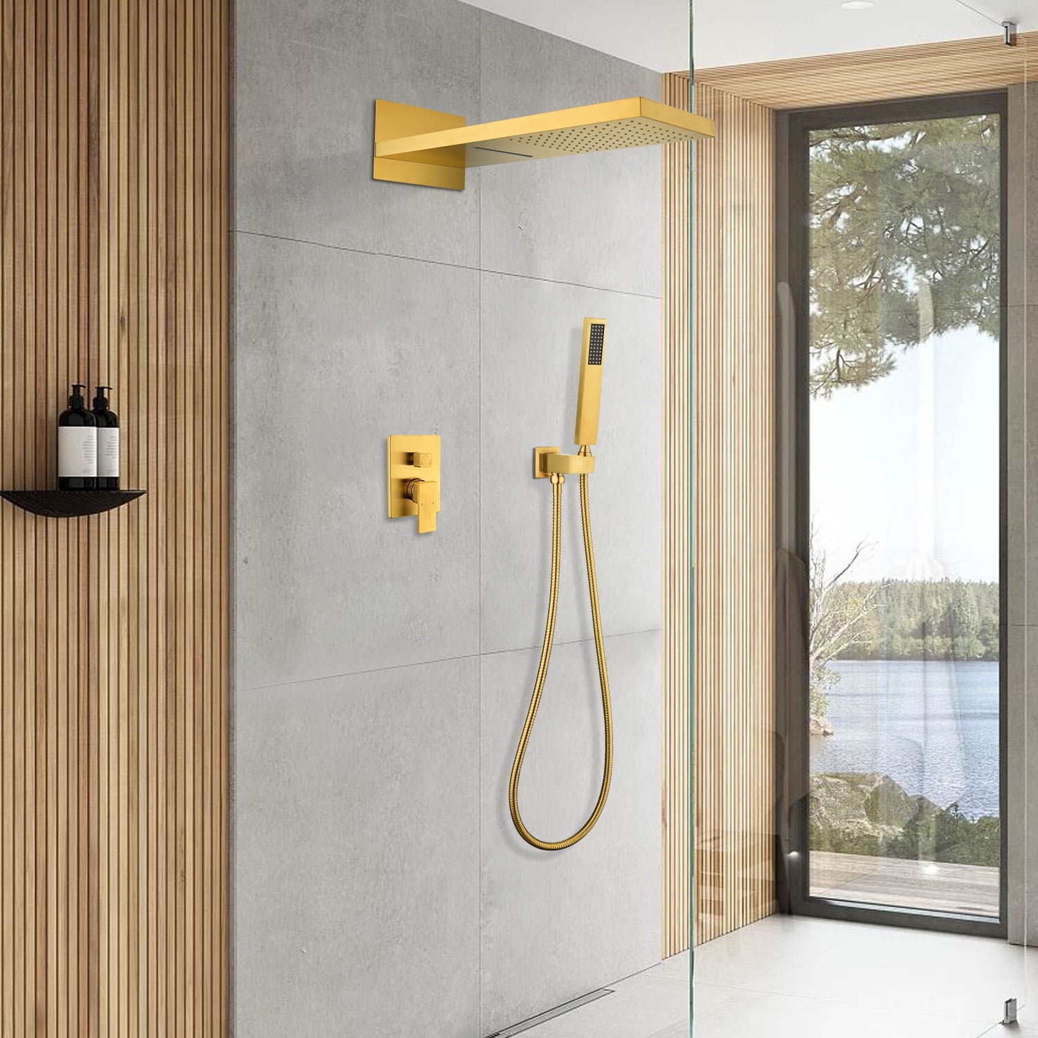 Wall Mounted Rectangle Waterfall & Rain Shower System With Handheld ...