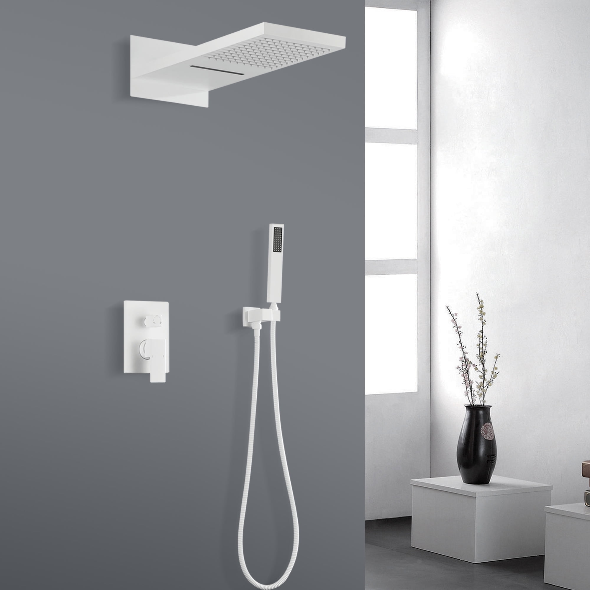 Wall Mounted Rectangle Waterfall & Rain Shower System With Handheld ...