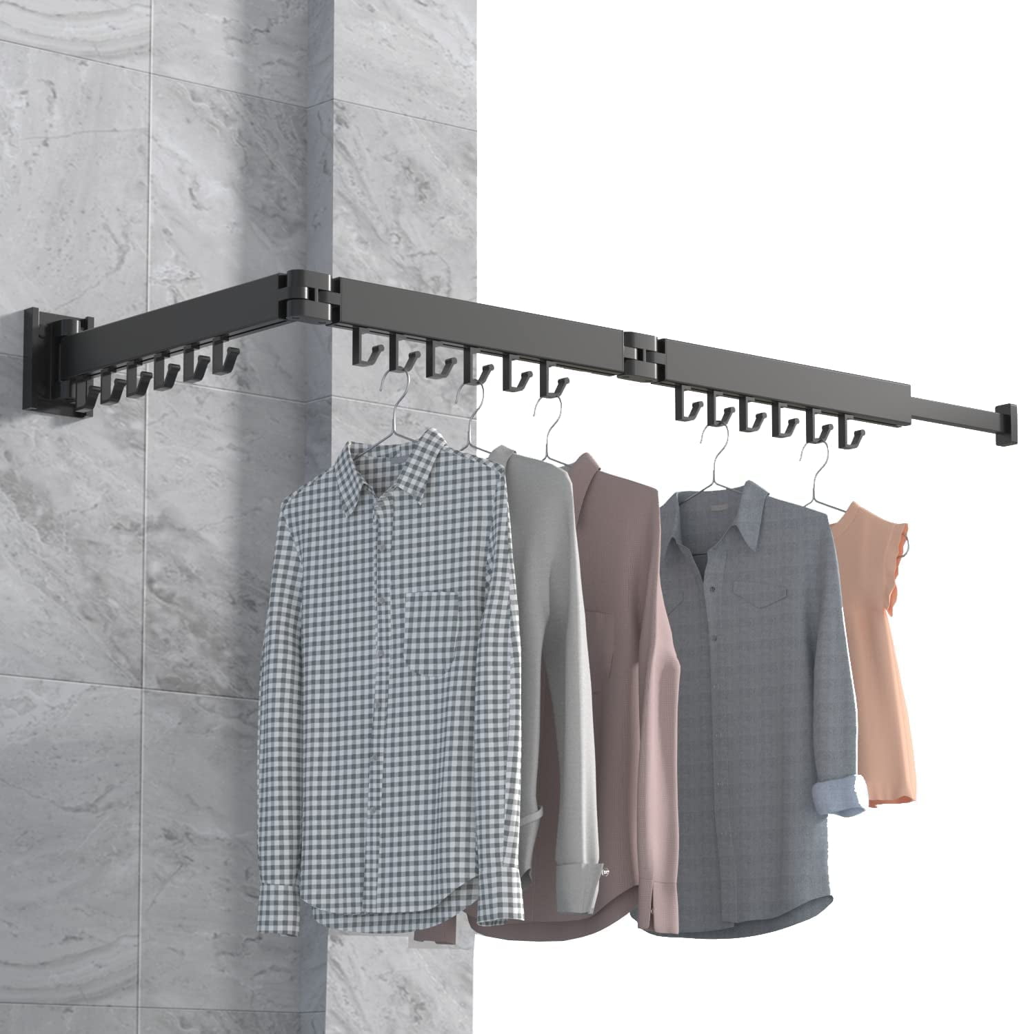 Wall Mounted Retractable Folding Laundry Rack With 18 J-Hooks – Tri ...