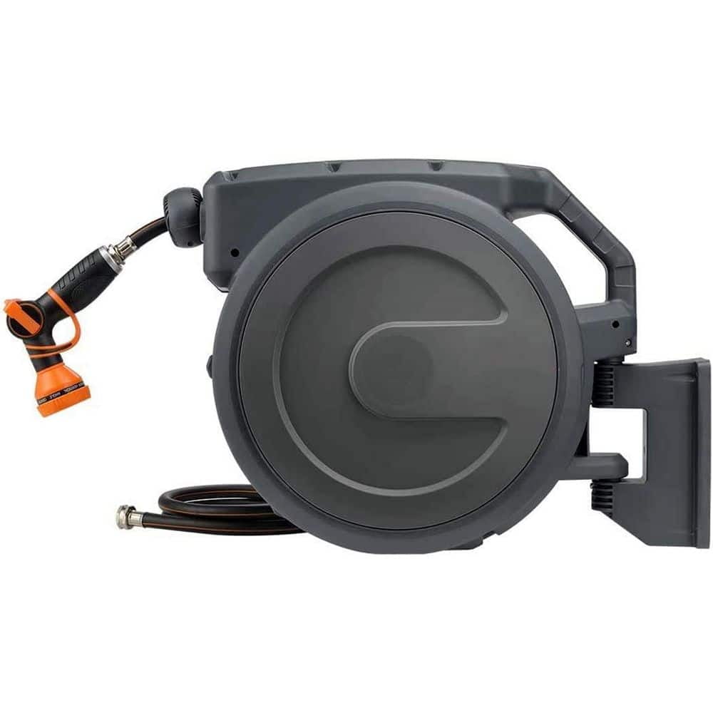 Wall Mounted Retractable Hose Reel 5/8 in. x 90 ft., Heavy-Duty Auto Rewind, Lock Any Length ...