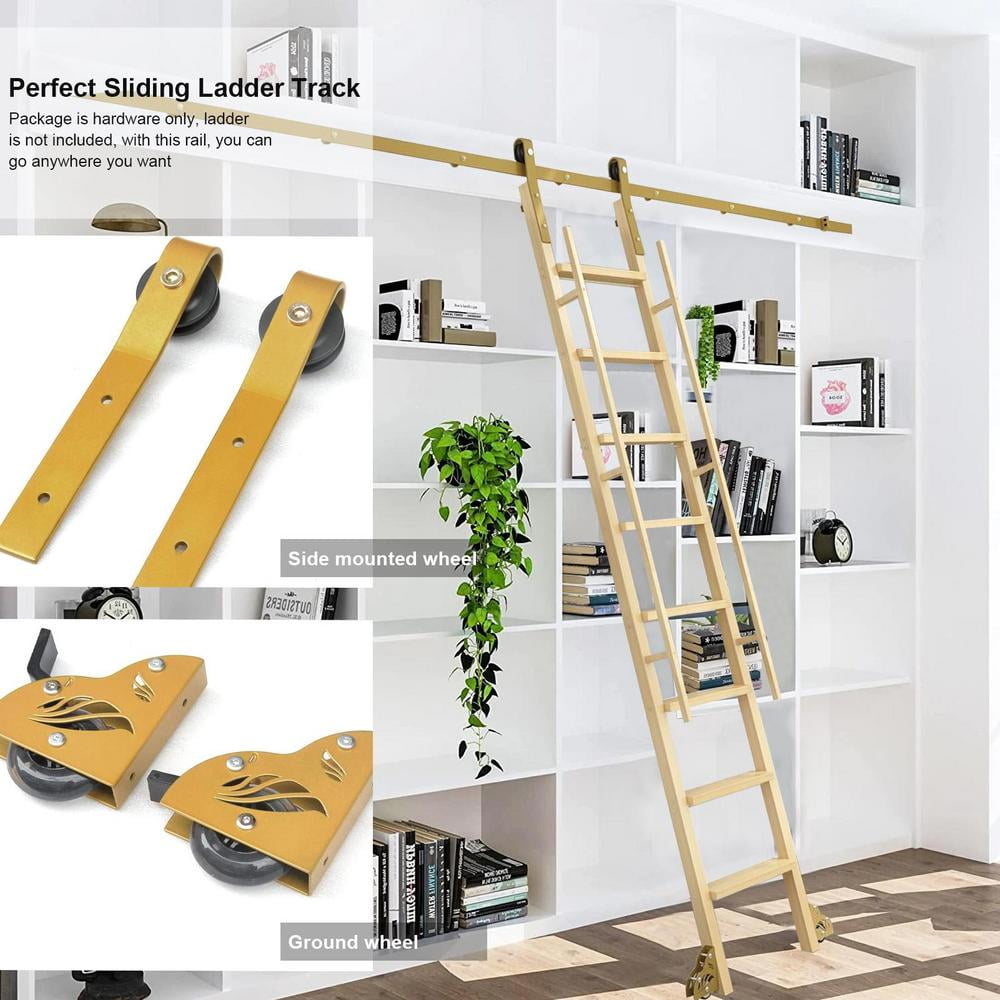 Wall-Mounted Rolling Ladder Kit with Black Post Brackets for Loft ...