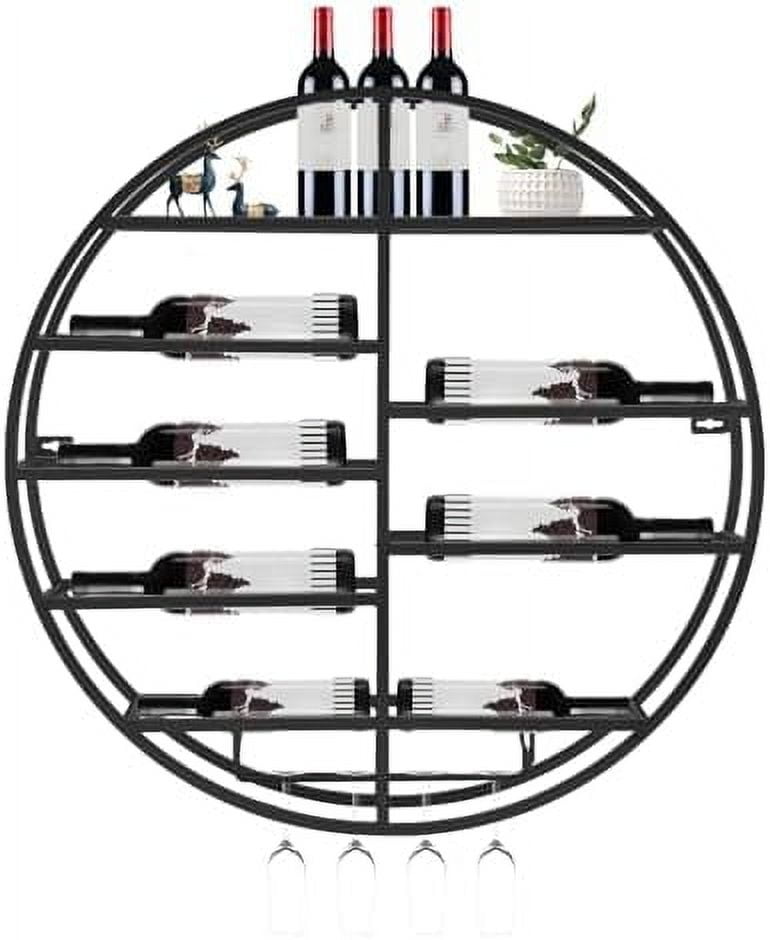Wall Mounted Round Wine Rack with Wine Glass Holder Iron Bar Liquor ...