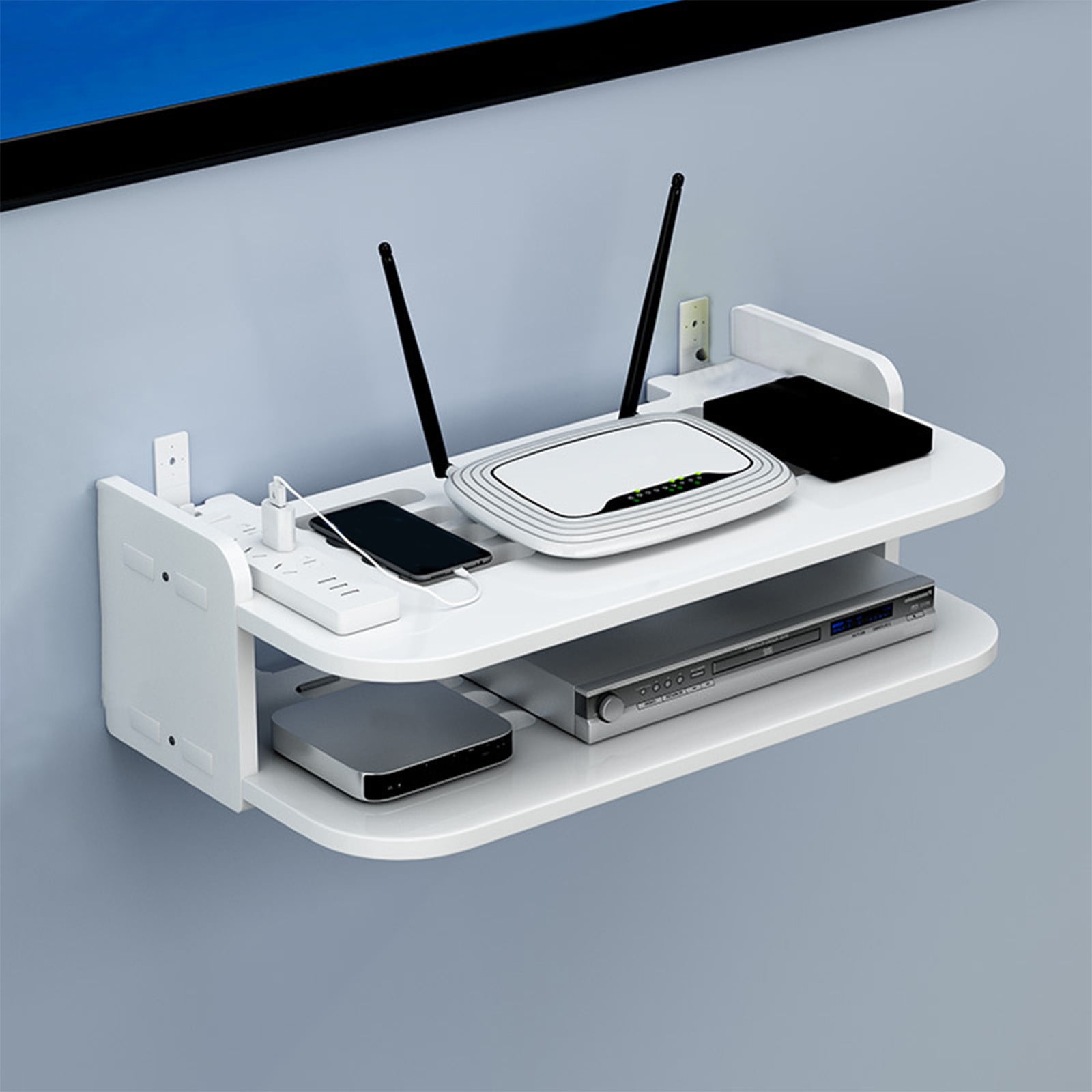 Wall-Mounted Router Hanging Shelf,Double Layer WIFI Box Floating Rack ...
