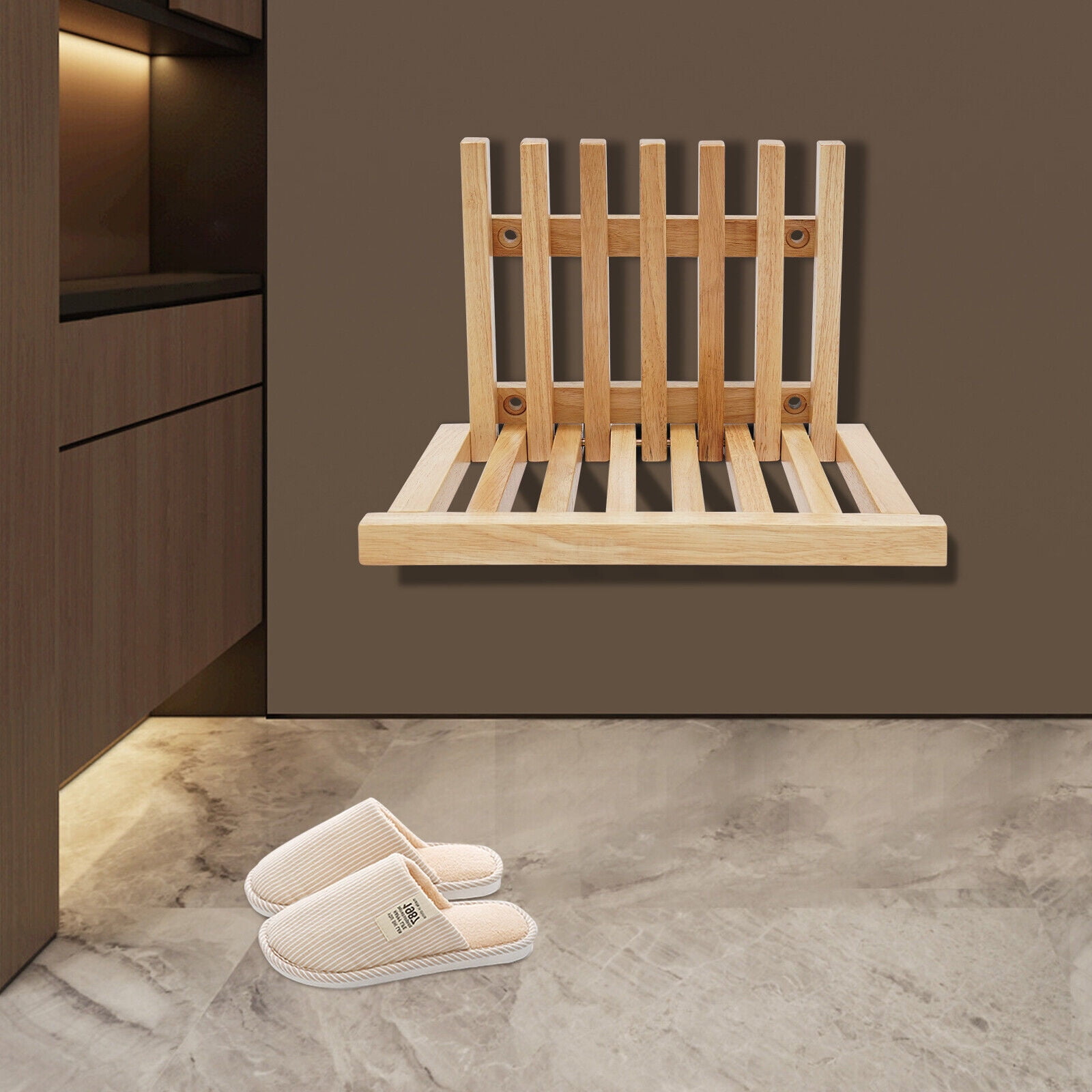 Wall Mounted Rubber Wood Folding Stool Chair 16inch*13.4inch 220lbs ...