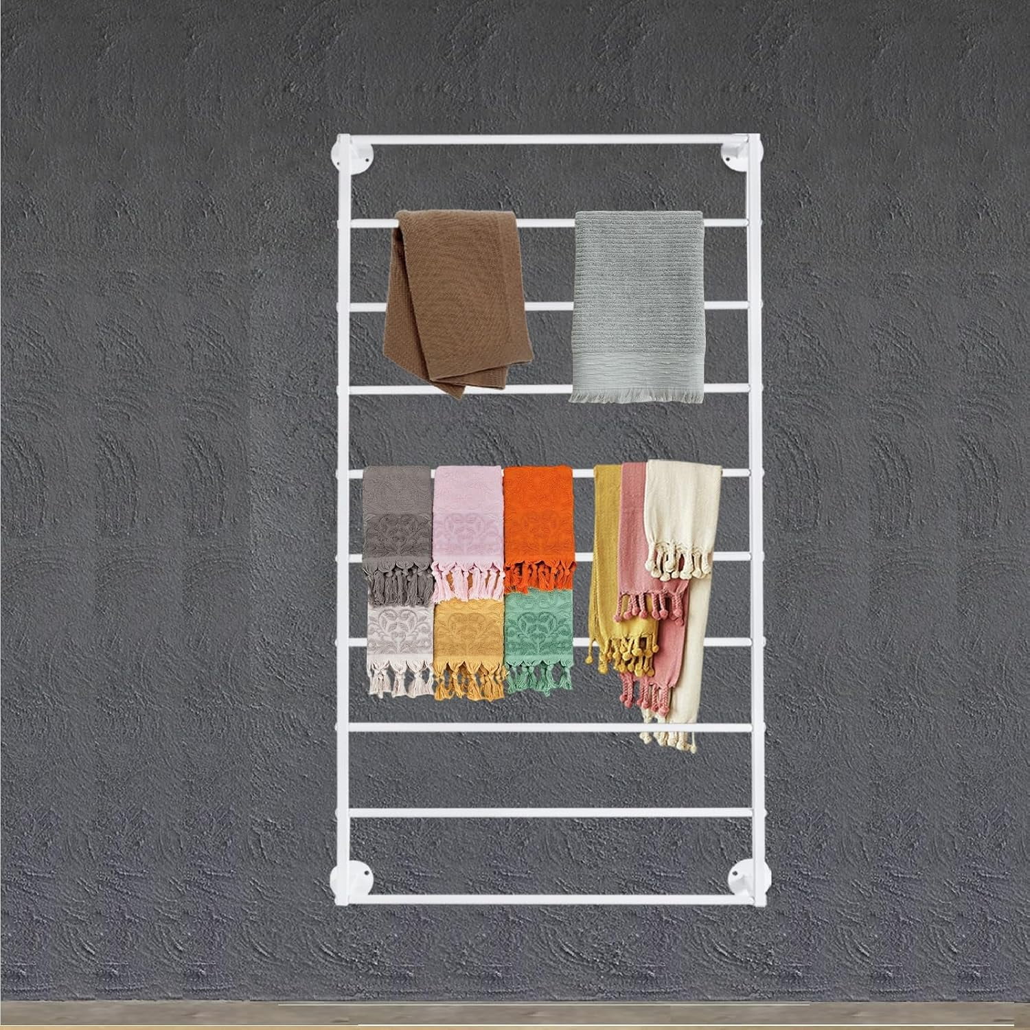 Wall Mounted Scarf Rack 10 Tier Scarf Display Stand White Metal Scarf ...